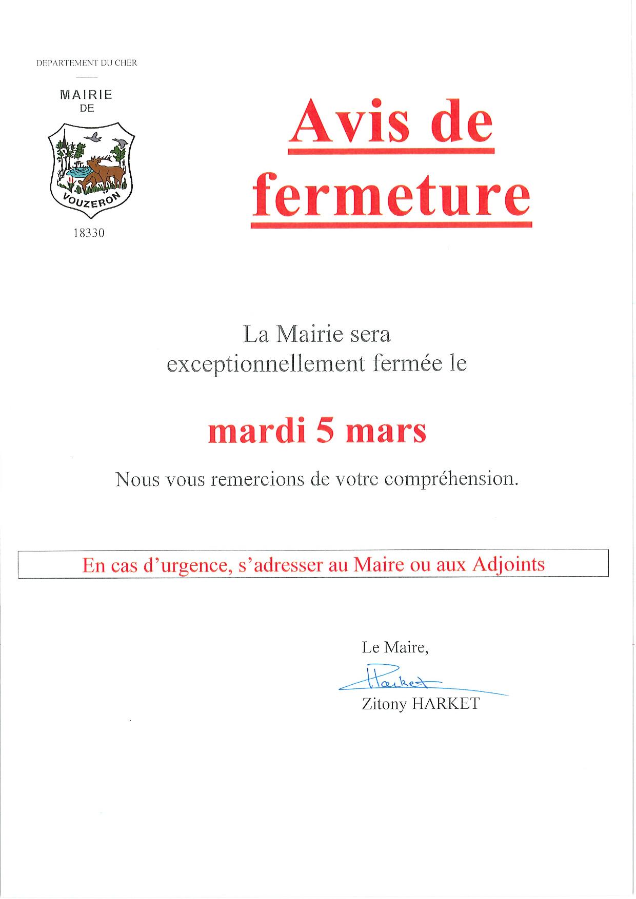 Fermeture exceptionnelle de la Mairie le mardi 5 mars – Le village de ...