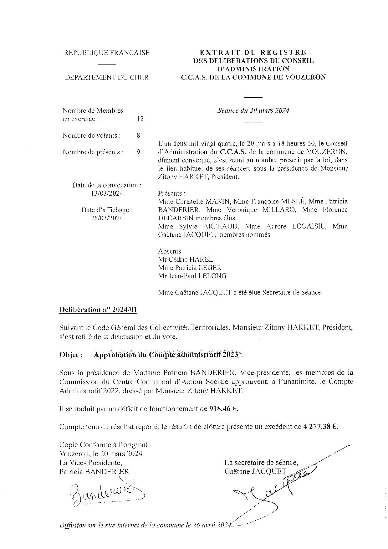 Conseil d’administration CCAS de Vouzeron du 20 mars 2024 – Le village ...