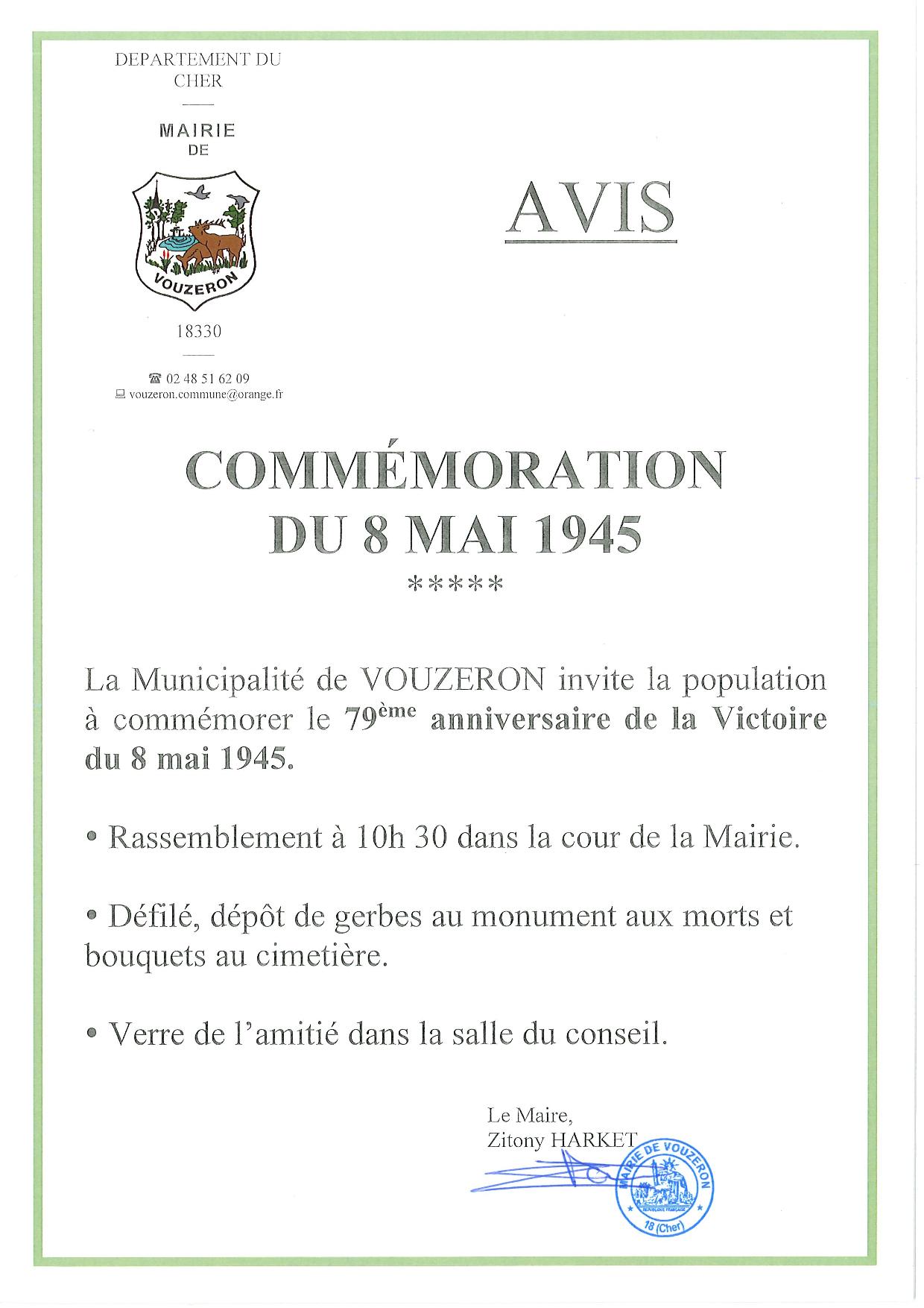 Commémoration du 8 mai 1945 – Le village de VOUZERON