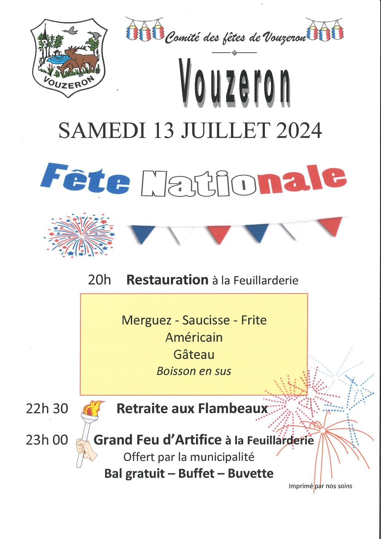 Fête nationale – Samedi 13 juillet 2024 – Le village de VOUZERON